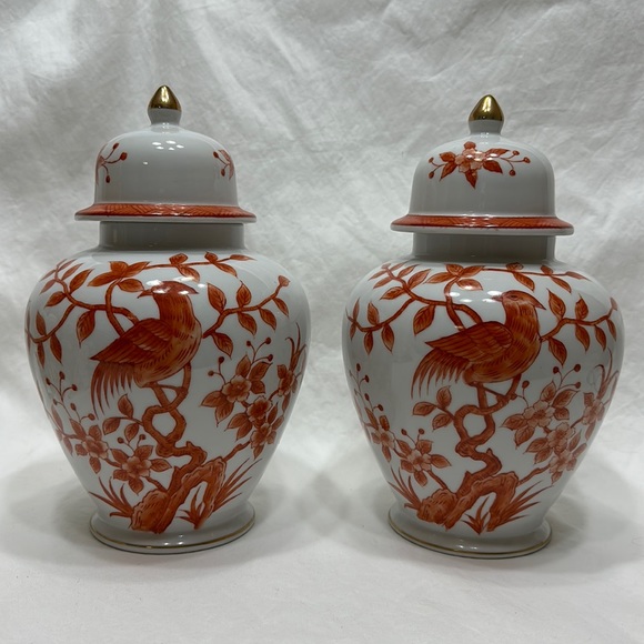 Accents | Vintage Hand Painted Japanese Orange Bird Jars | Poshmark
